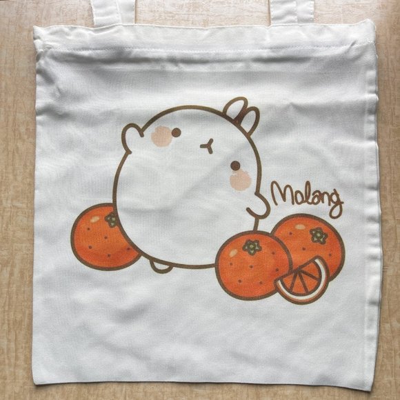 Bags | Molang Kawaii Rabbit Oranges Canvas White Tote Bag | Poshmark